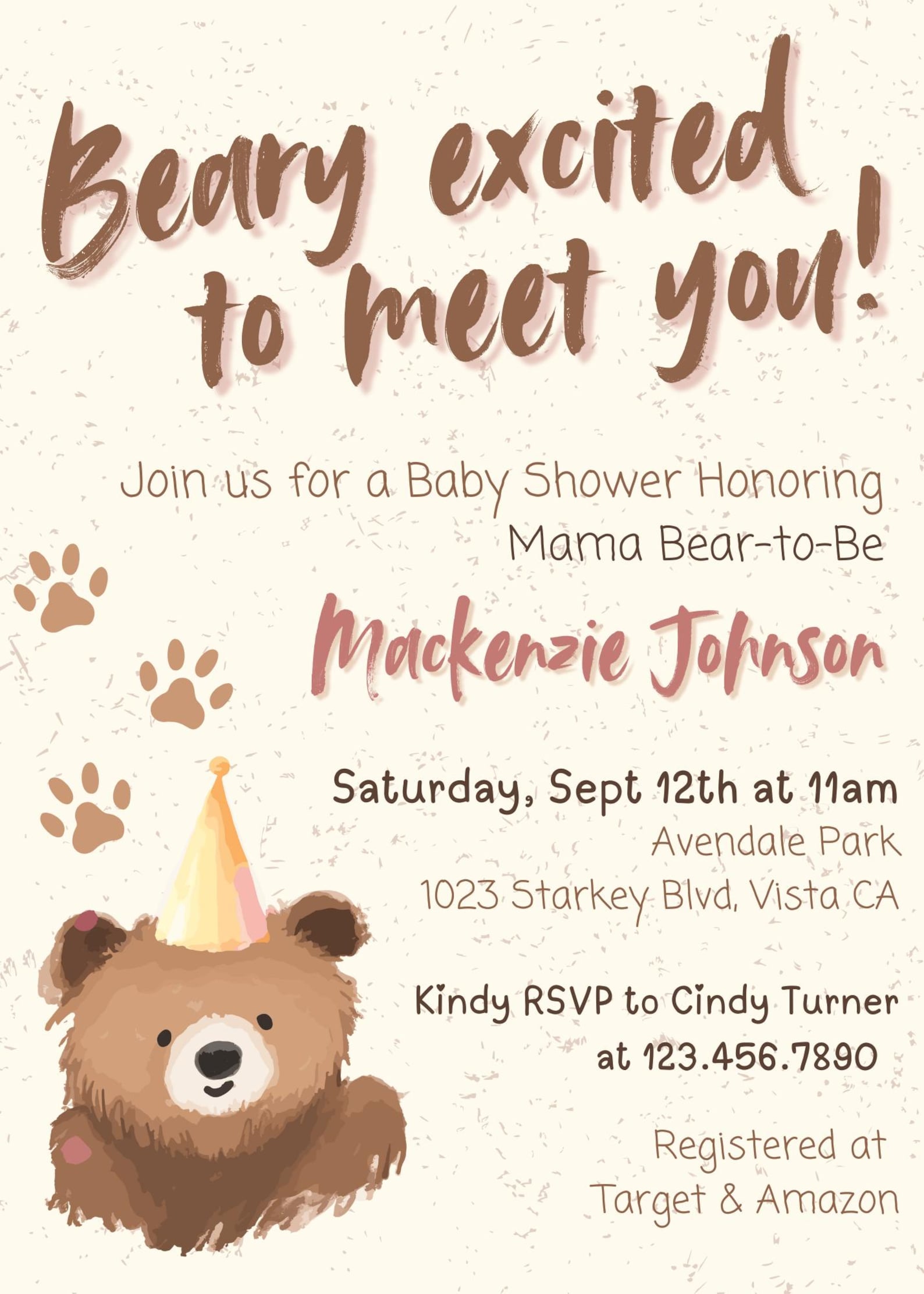 Beary Excited to Meet You Editable Baby Shower Invitation 5x7, Bearly ...