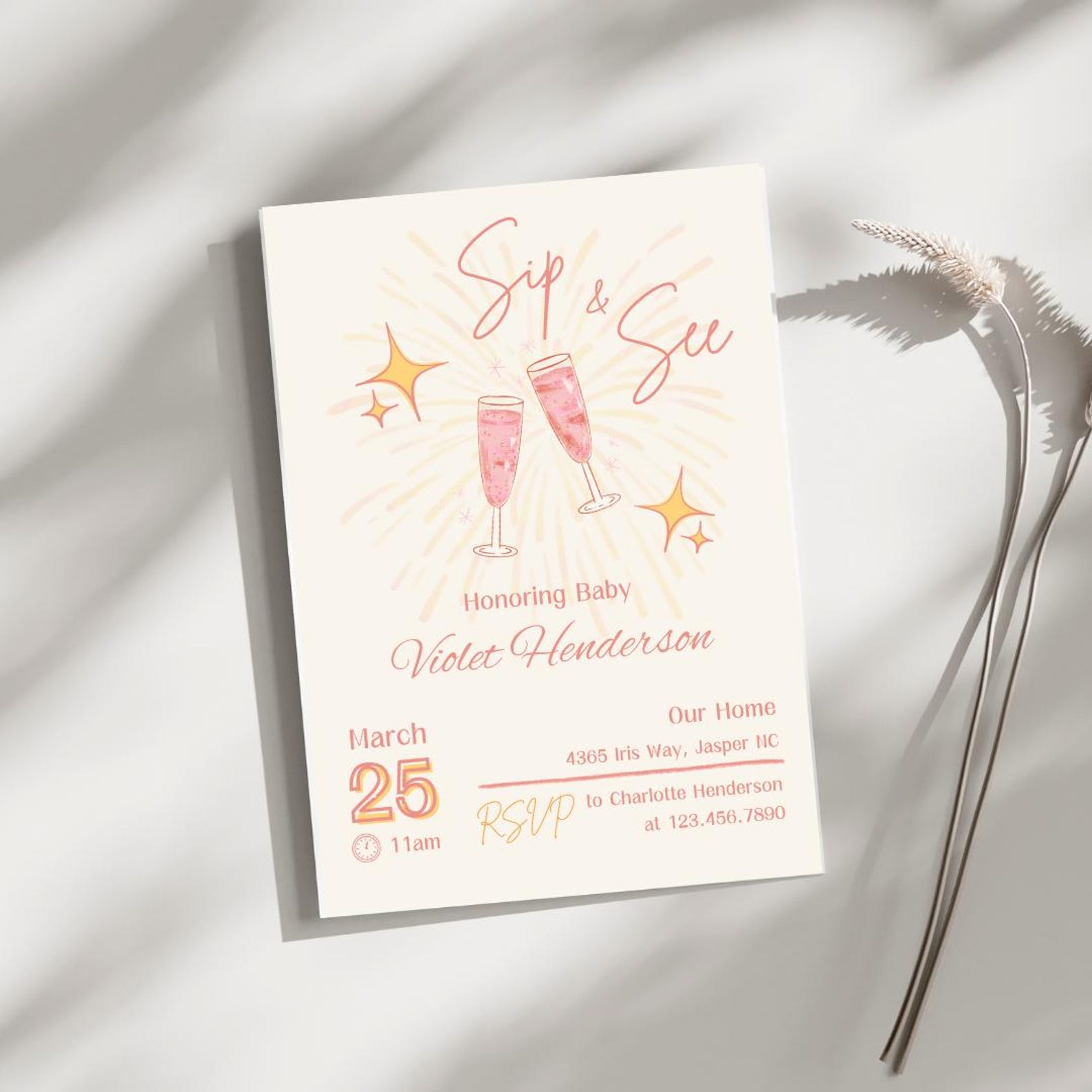 Sip and See New Baby Invitation Template, Baby Girl Sip and See Invite ...