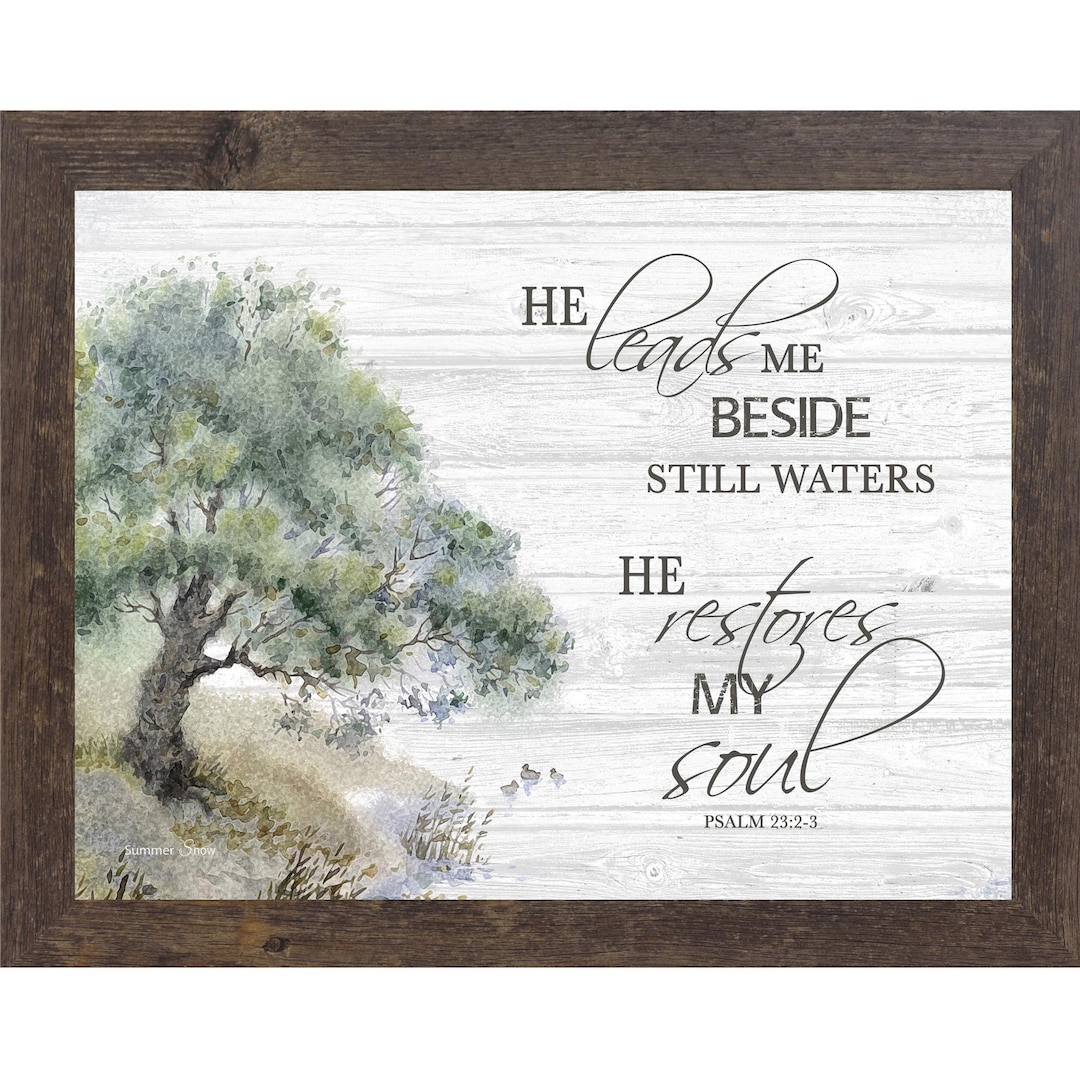 He Leads Me Beside Still Waters – Psalm 23 Wall Art – Neutral Tree and ...