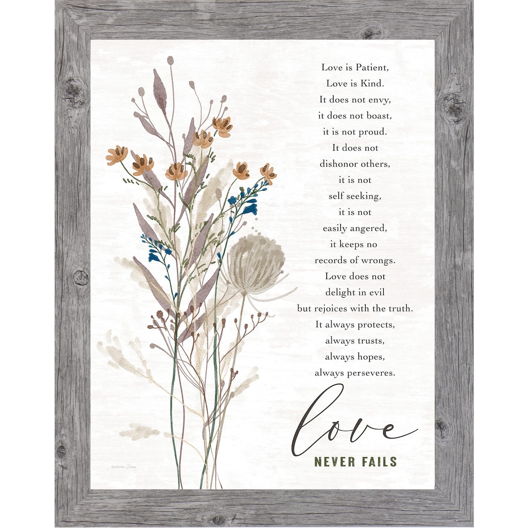 1 Corinthians 13 Floral Scripture Wall Art – Love Never Fails Christian ...