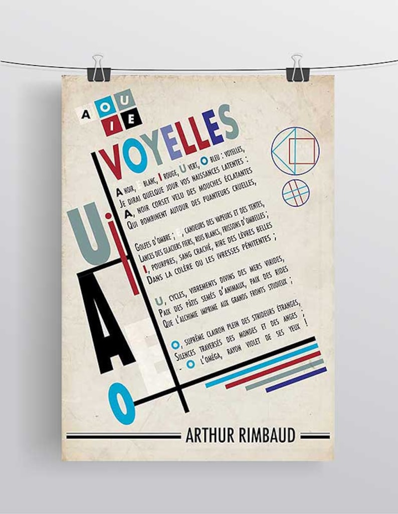 Affiche Poème Arthur Rimbaud Voyelles - Poster Typographie Poésie ...