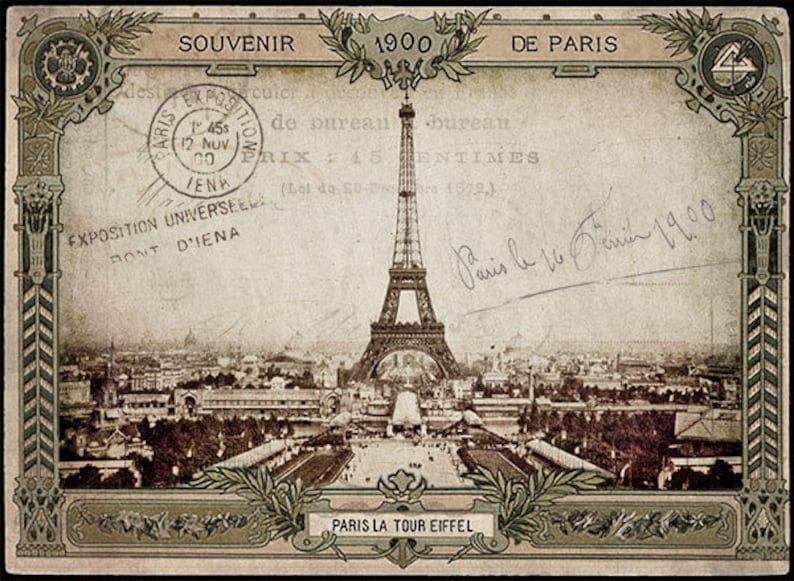 Poster Vintage Paris Exposition Universelle 1900 - Affiche Tour Eiffel ...
