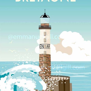 Travel Brittany Poster - Ar-men Lighthouse Minimalist Illustration ...