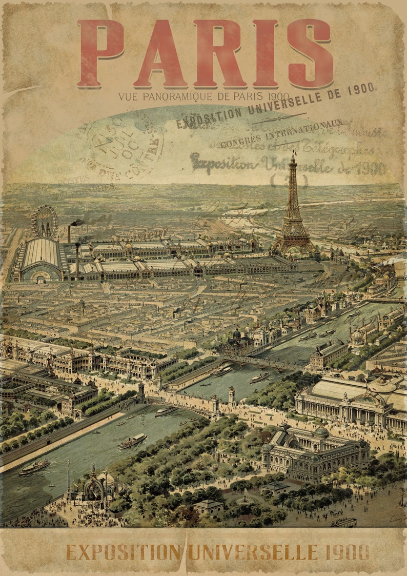 Vintage Print Paris World Fair 1900 Poster Eiffel Tower - Etsy