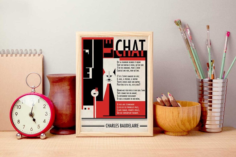 Poster Poetry Charles Baudelaire Le Chat II Poster | Etsy