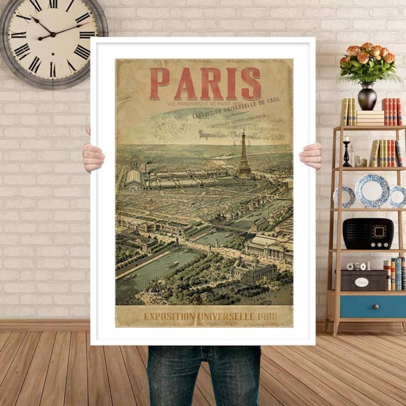 Vintage Print Paris World Fair 1900 - Poster Eiffel Tower Paris Belle ...
