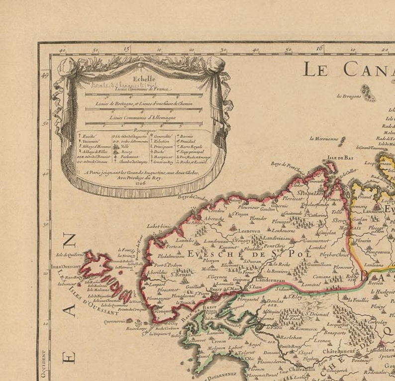 Print Reproduction Map of Brittany 1706 Retro Plan Poster | Etsy