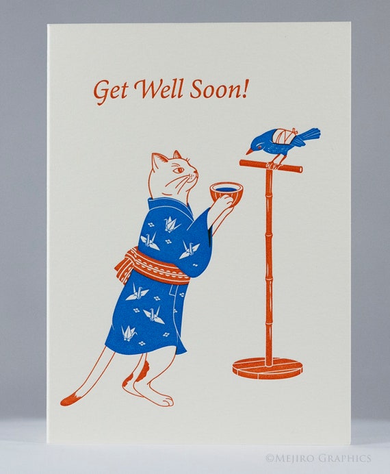 Get Well Soon Cat Letterpress Card | Etsy