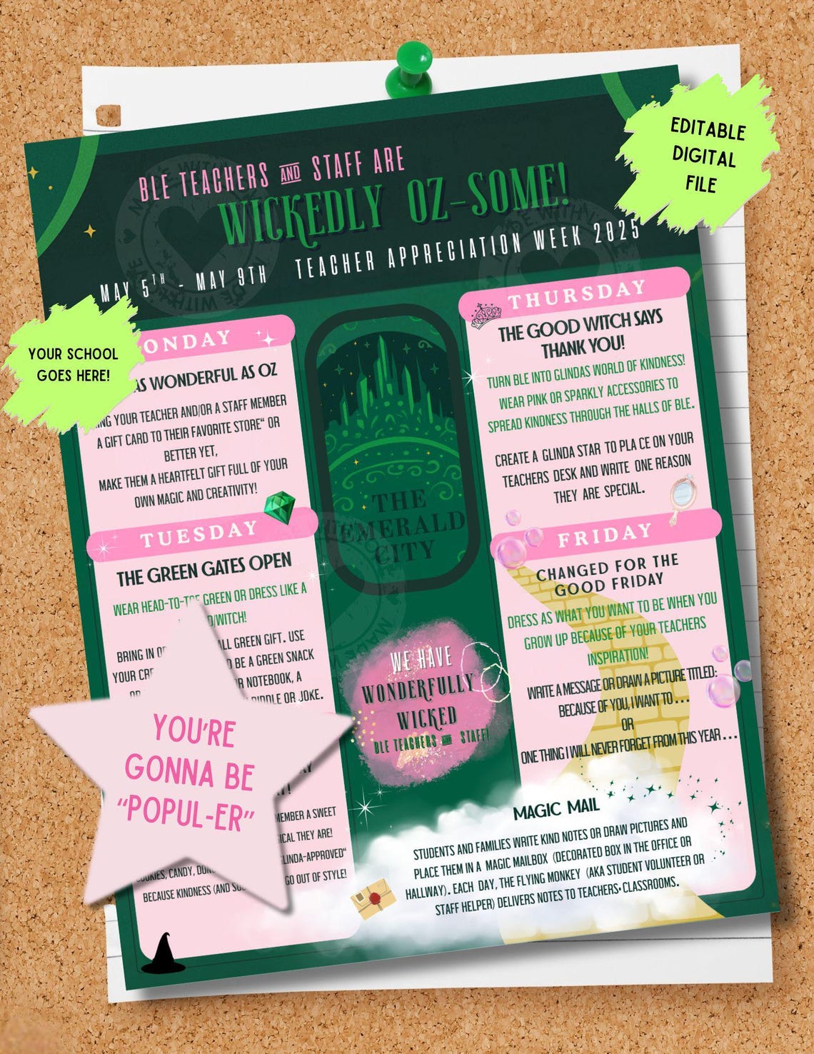 Wicked-themed Teacher Appreciation Week | Digital Download | Printable ...