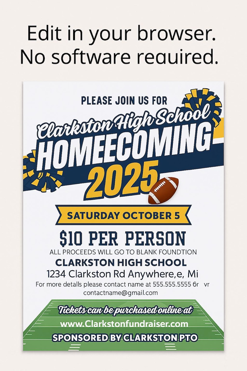 Editable Homecoming Flyer Template: School Event, PTO Fundraiser (8.5 ...