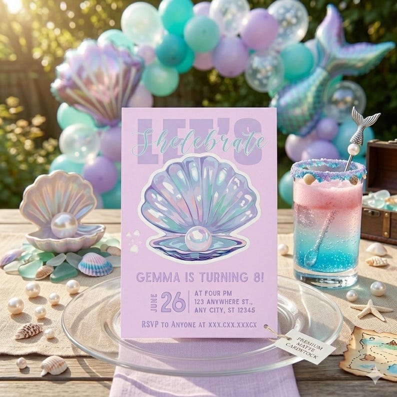 Editable Mermaid Shellebrate Birthday Invitation | Pastel Under Sea ...