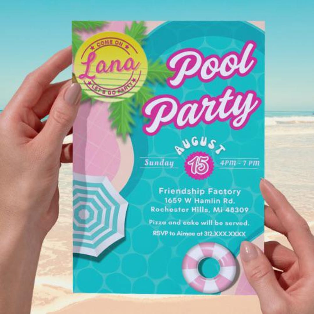 Let’s Go Barbie - Pool Party Invitation - Editable Summer Birthday ...