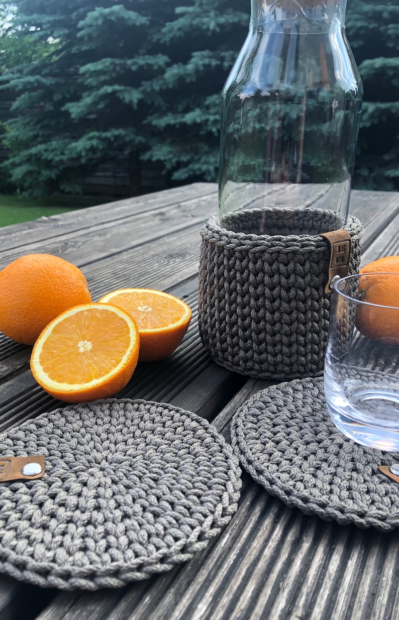 Crochet Coasters and Water Bottle, Set of 4 Coasters and Water Bottle ...