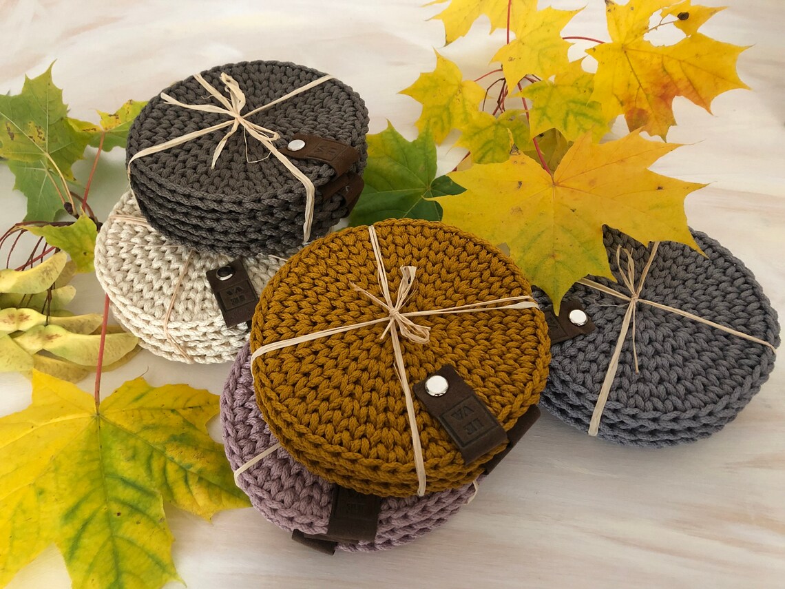 Crochet Coasters Set of 4 Handmade Crochet Coasters Table - Etsy