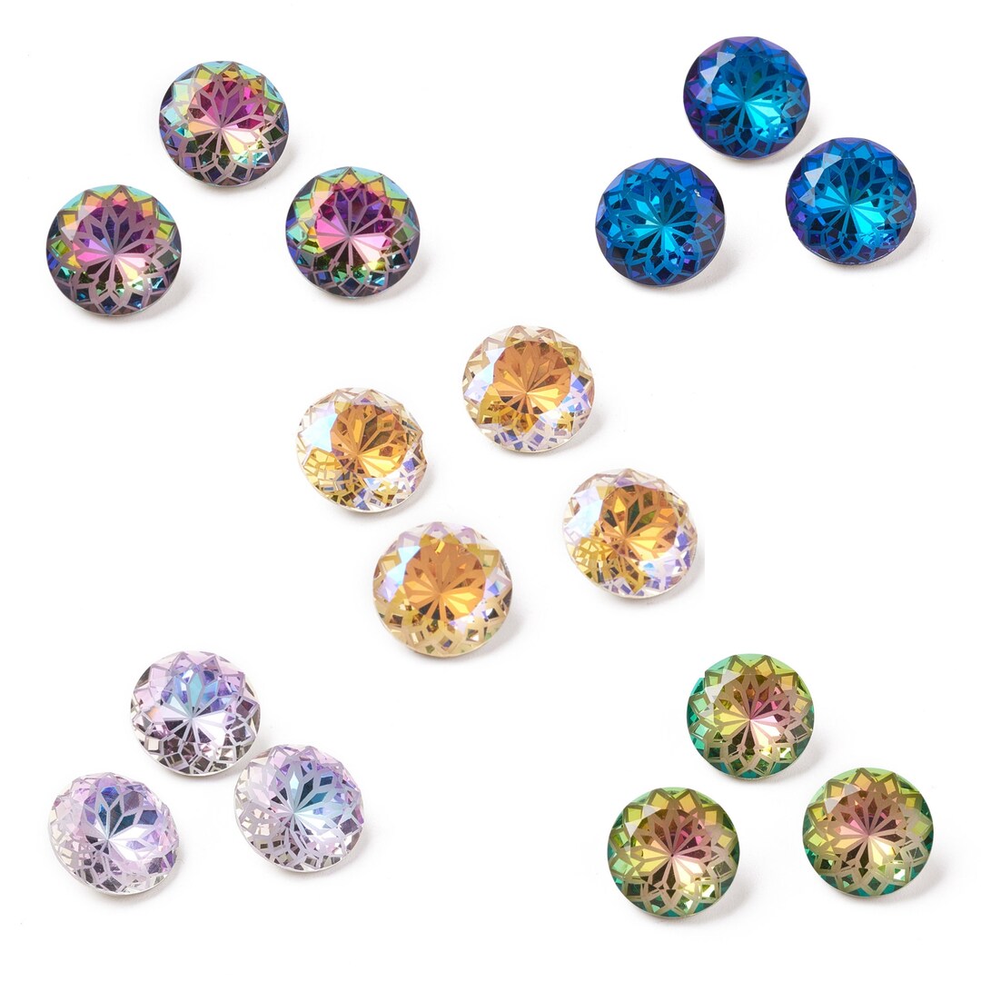 14mm Crystal Chatons With Flower Pattern, Mixed and Single Colour Packs ...