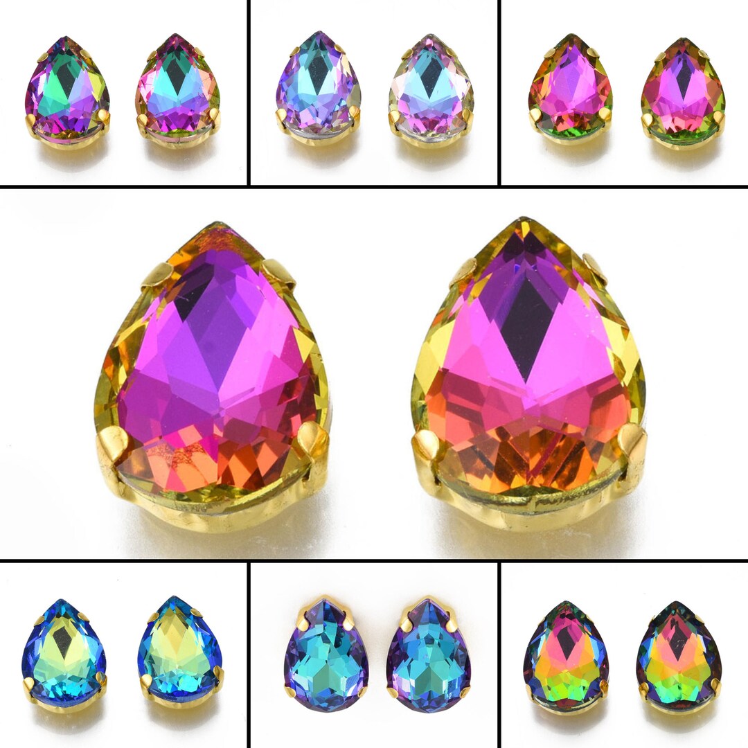 14x10mm Crystal Teardrops in Brass Sew on Settings - Etsy UK
