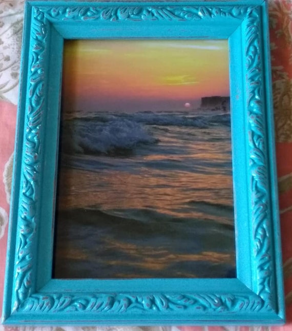 Beach decor Turquoise Blue Aqua Shabby chic frame Coastal | Etsy