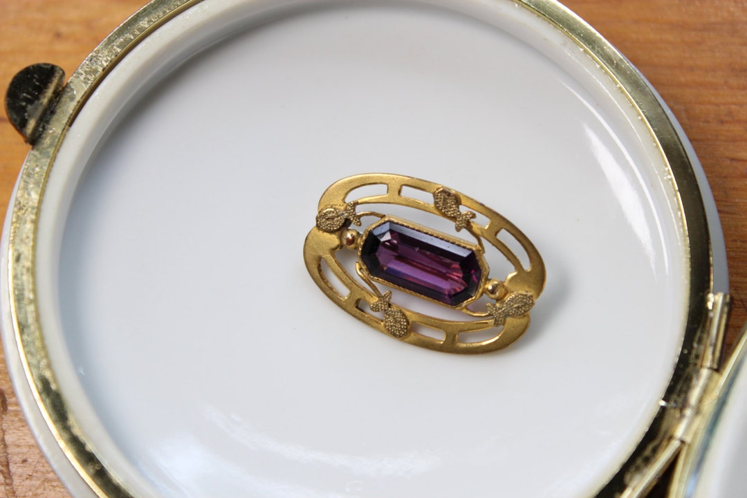 Art Nouveau Gold Tone Pin With a Faceted "amethyst" Glass Stone - Etsy