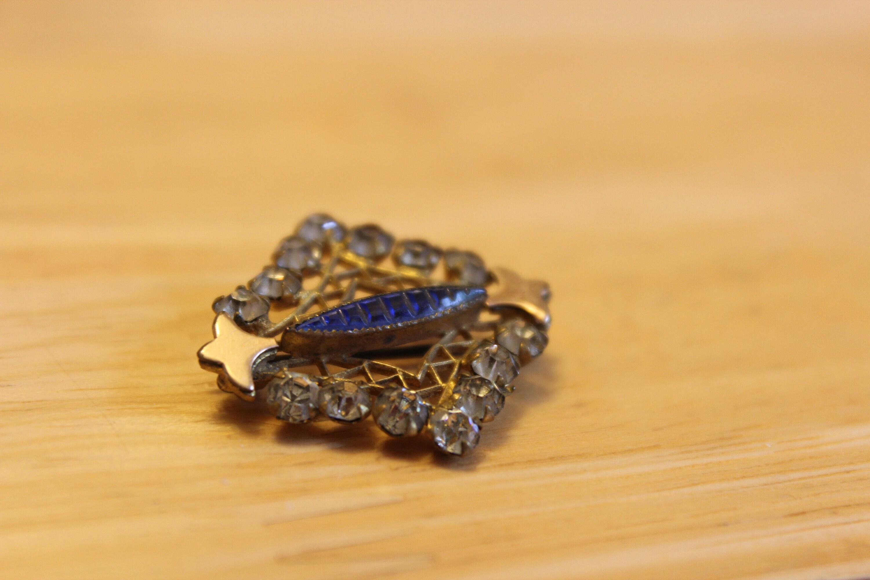 Victorian Goldtone Pin With Clear Paste and Blue Glass Stones - Etsy