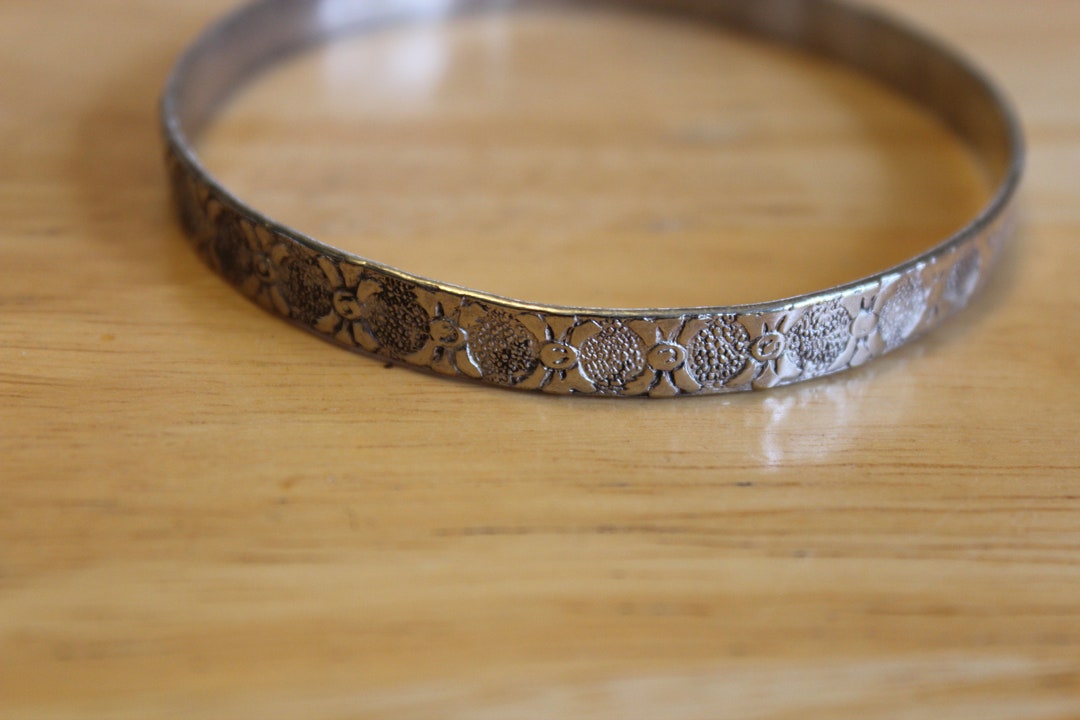 Vintage Sterling Silver Bangle Bracelet With Floral Design - Etsy