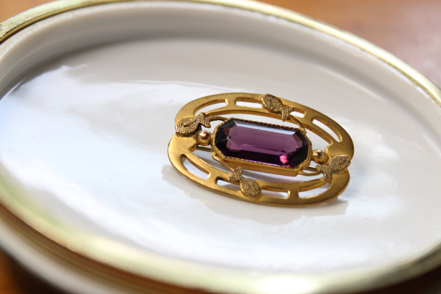 Art Nouveau Gold Tone Pin With a Faceted amethyst Glass Stone - Etsy