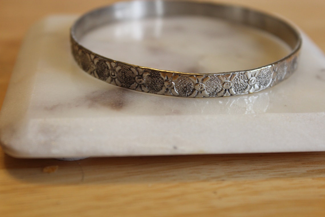 Vintage Sterling Silver Bangle Bracelet With Floral Design - Etsy