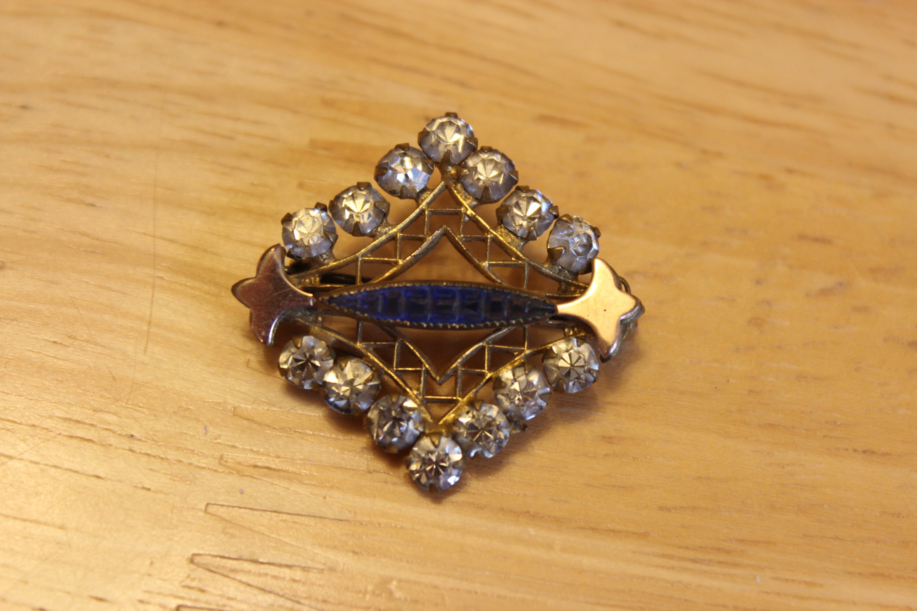 Victorian Goldtone Pin With Clear Paste and Blue Glass Stones - Etsy