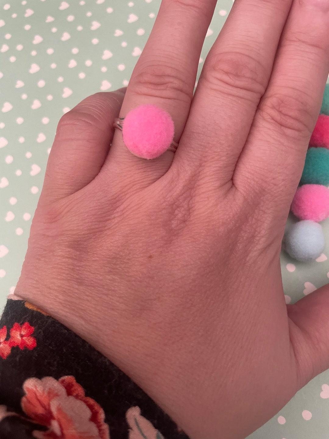 RING Pom Pom Adjustable Ring in Various Colours - Etsy