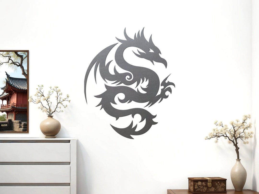 Dragon Tall Chinese Oriental Medieval Tribal Metal Wall Art Decor ...
