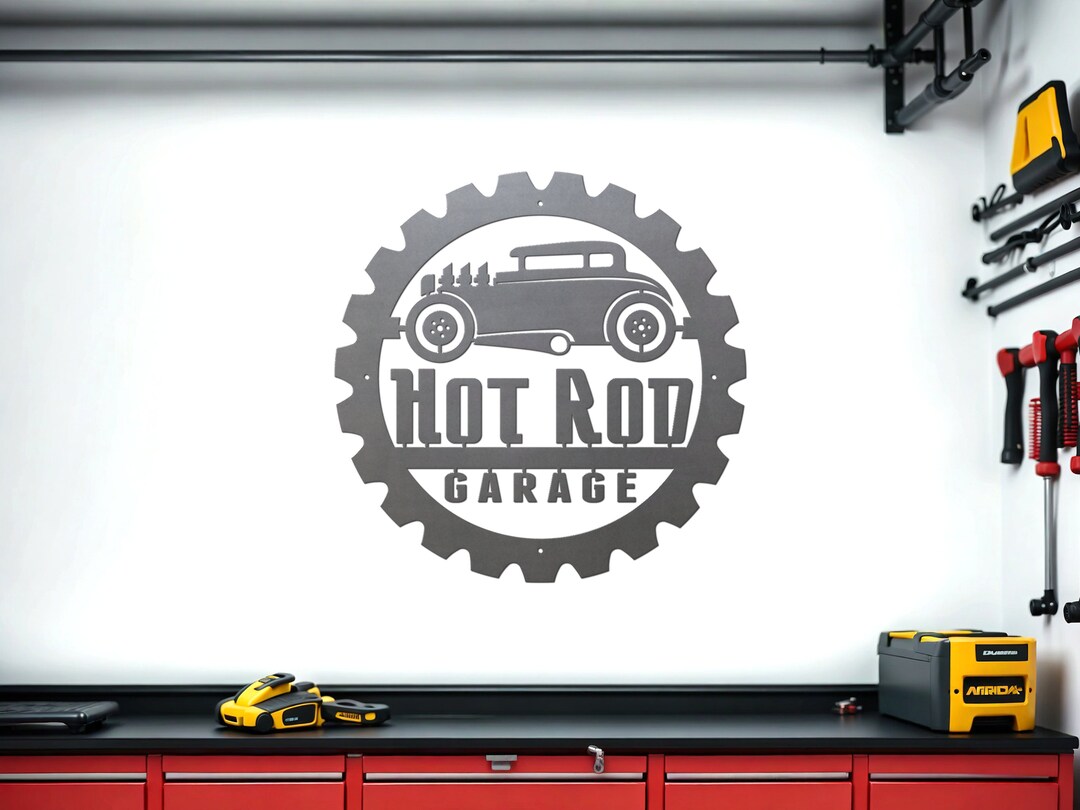 Hot Rod Garage Gear Wall Art Decor Metal Coupe Rat Rod Sign Mancave ...