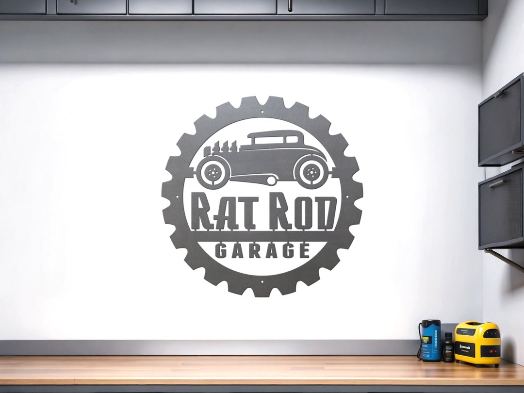Rat Rod Garage Gear Wall Art Decor Metal Coupe Hot Rod Sign Mancave ...