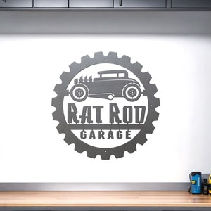 Rat Rod Garage Gear Wall Art Decor Metal Coupe Hot Rod Sign Mancave ...