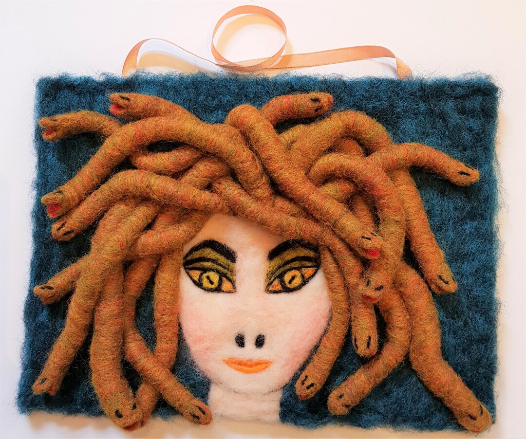 Needle Felted Medusa Wall Hanging, Greek Mythology, Snakes, Wool Art ...