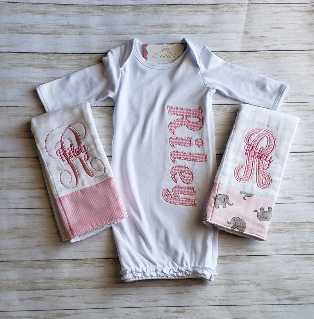 New Baby Girl, New Baby Set, Baby Monogram Set, New Girl Set, Girl Burp ...