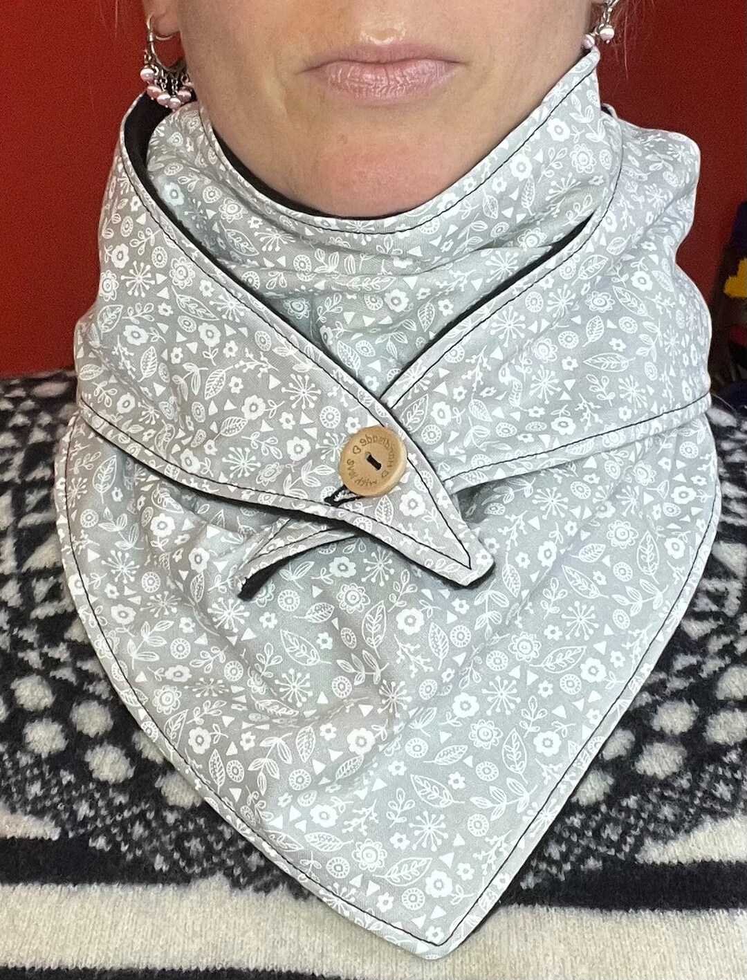 Wrap Around Scarf, Fleece Lined, Grey Flowers - Etsy