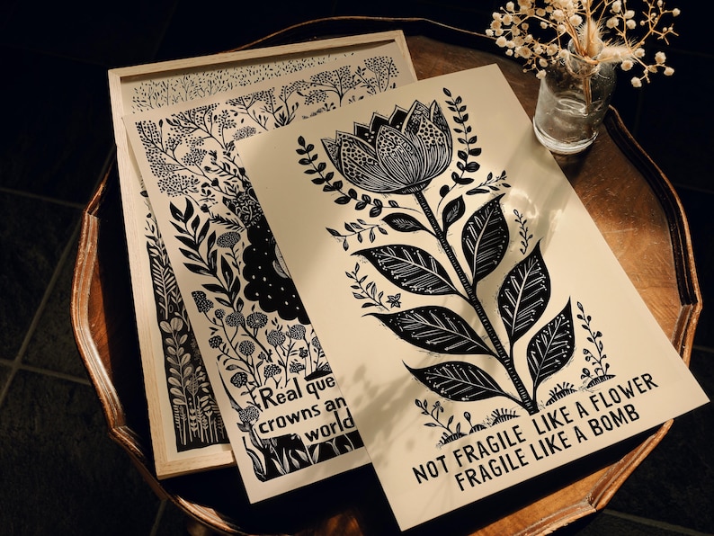 Fragile Like A Flower Bomb Print, Feminist Wall Art, RBG Quote Decor ...
