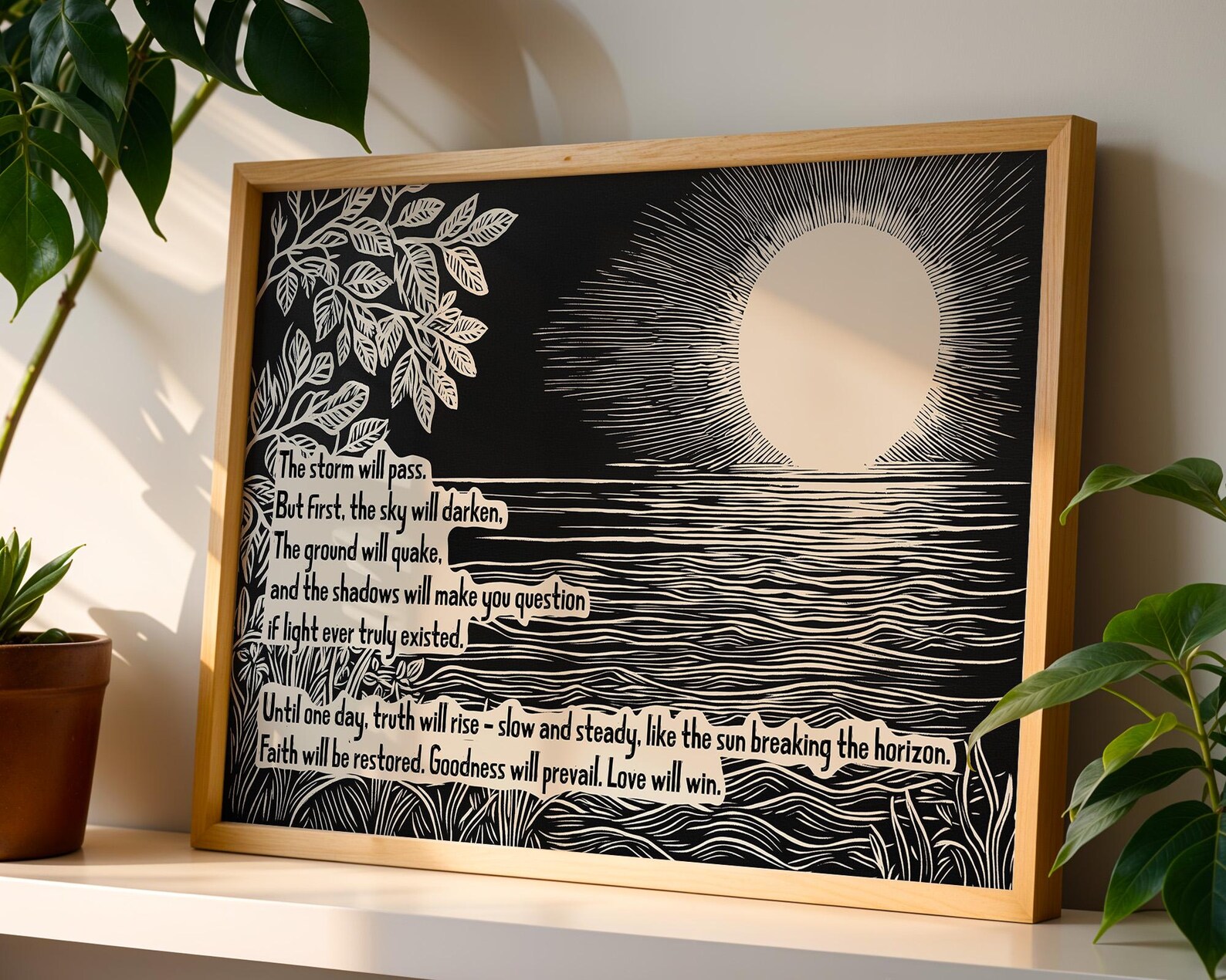 The Storm Will Pass Art Print, Inspirational Sunrise Quote Wall Art ...