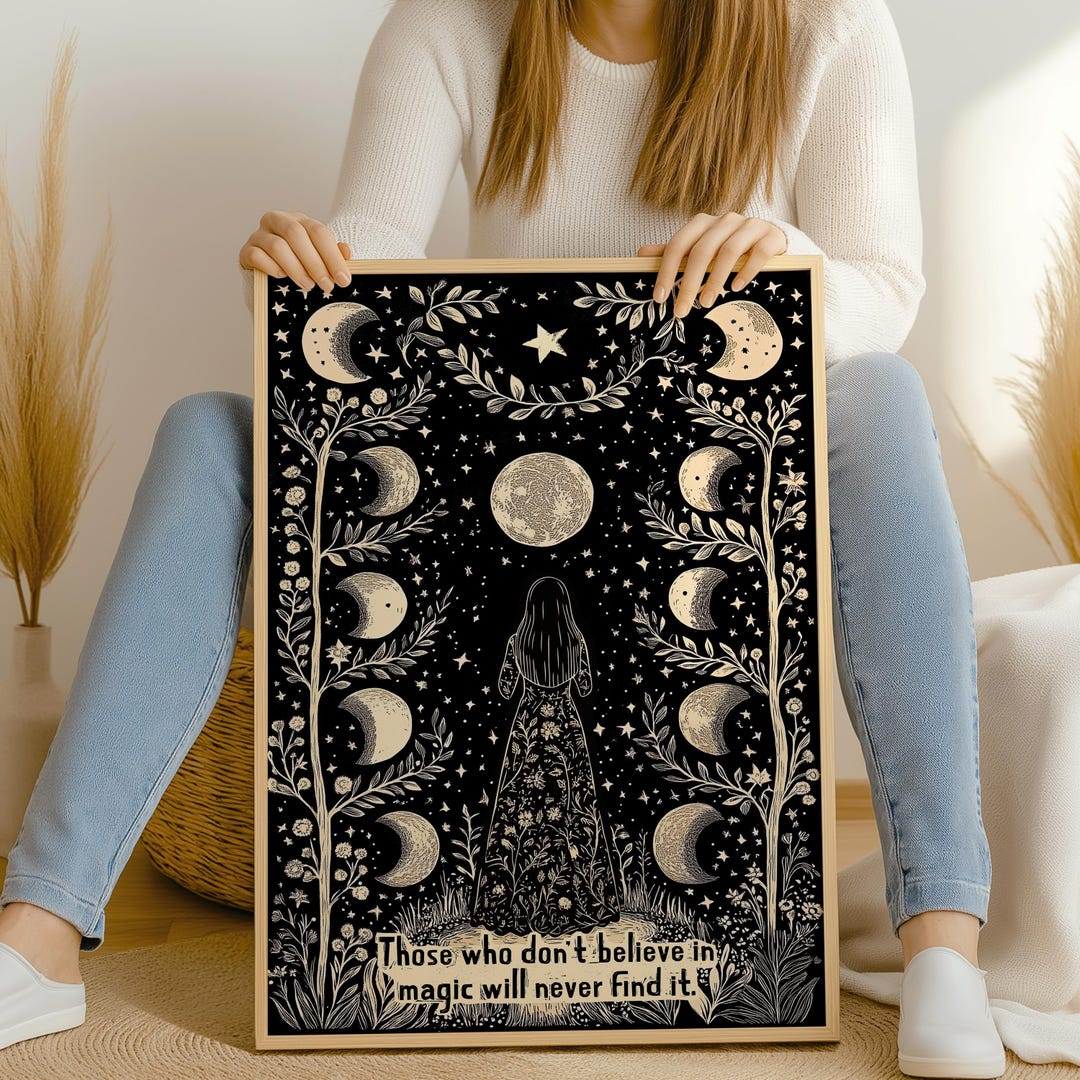 Moon Phases Art Print, Believe in Magic Wall Art, Mystical Quote Poster ...