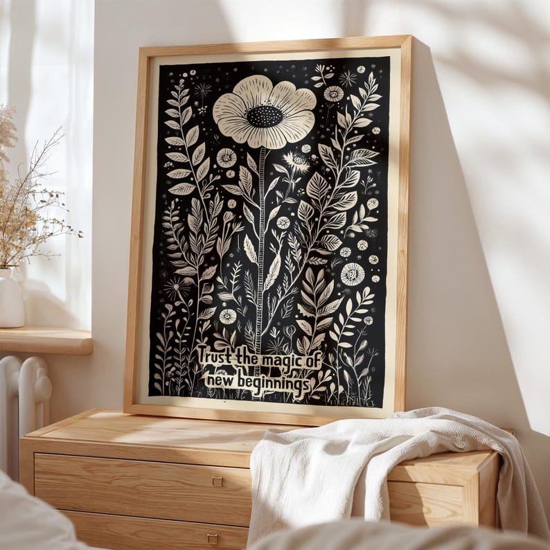 New Beginnings Art Print, Inspirational Quote Wall Art, Botanical Decor ...