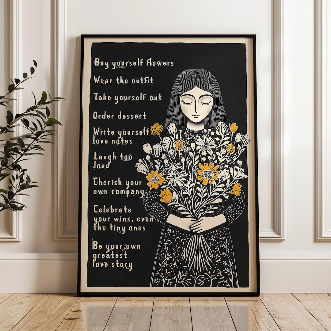 Self-love Art Print, Buy Yourself Flowers Quote, Feminist Motivational ...