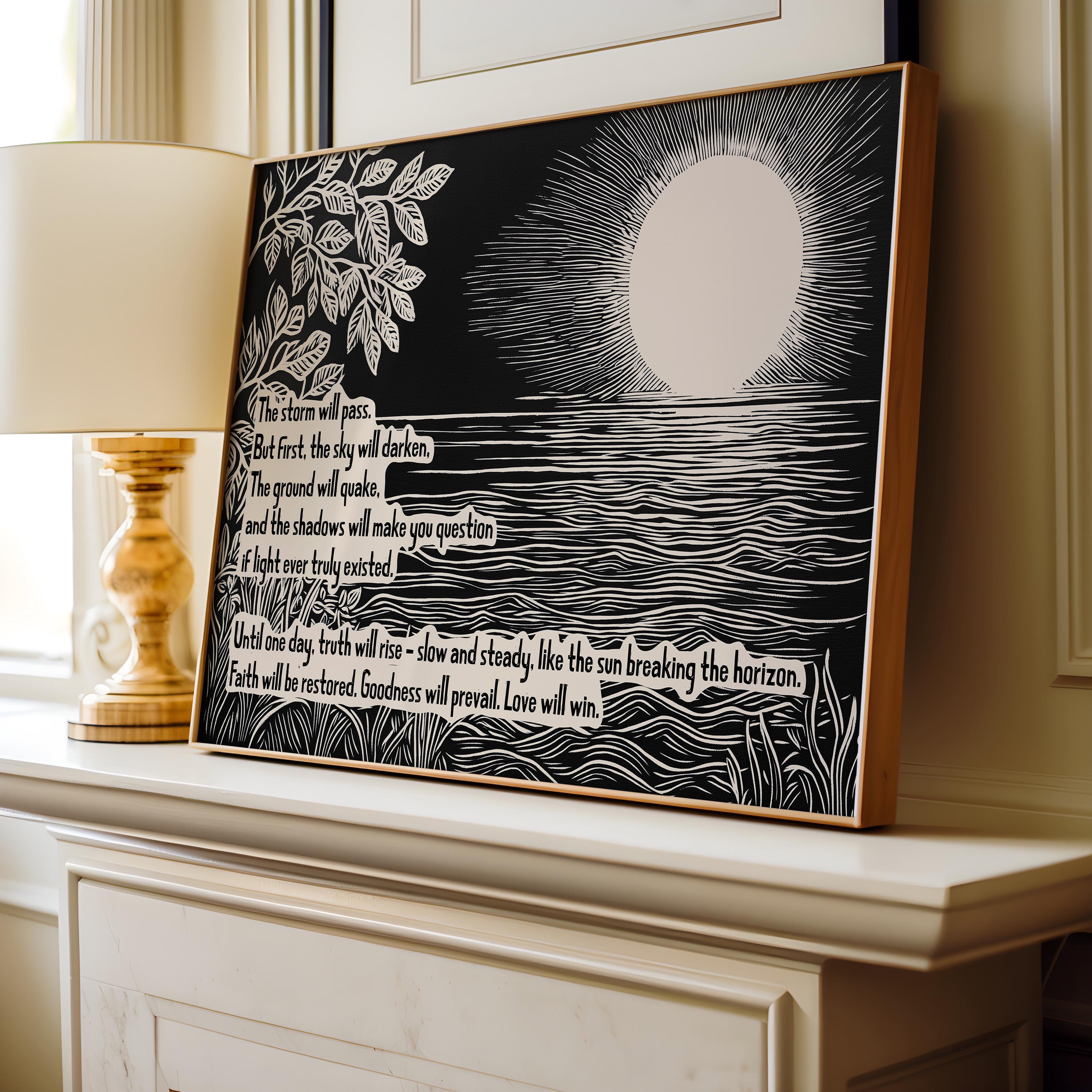 The Storm Will Pass Art Print, Inspirational Sunrise Quote Wall Art ...