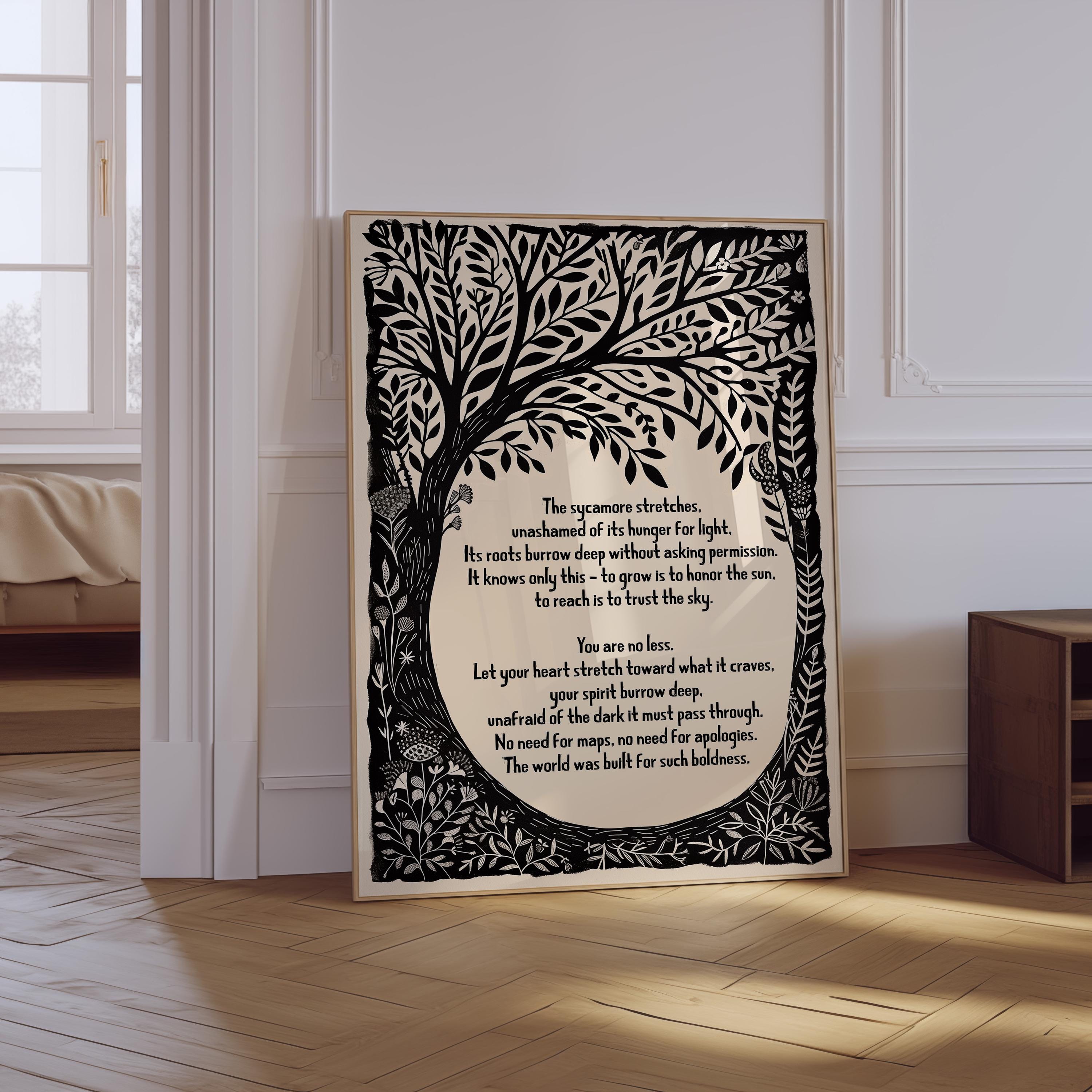 The Sycamore Stretches Art Print, Inspirational Quote Art, Motivational ...