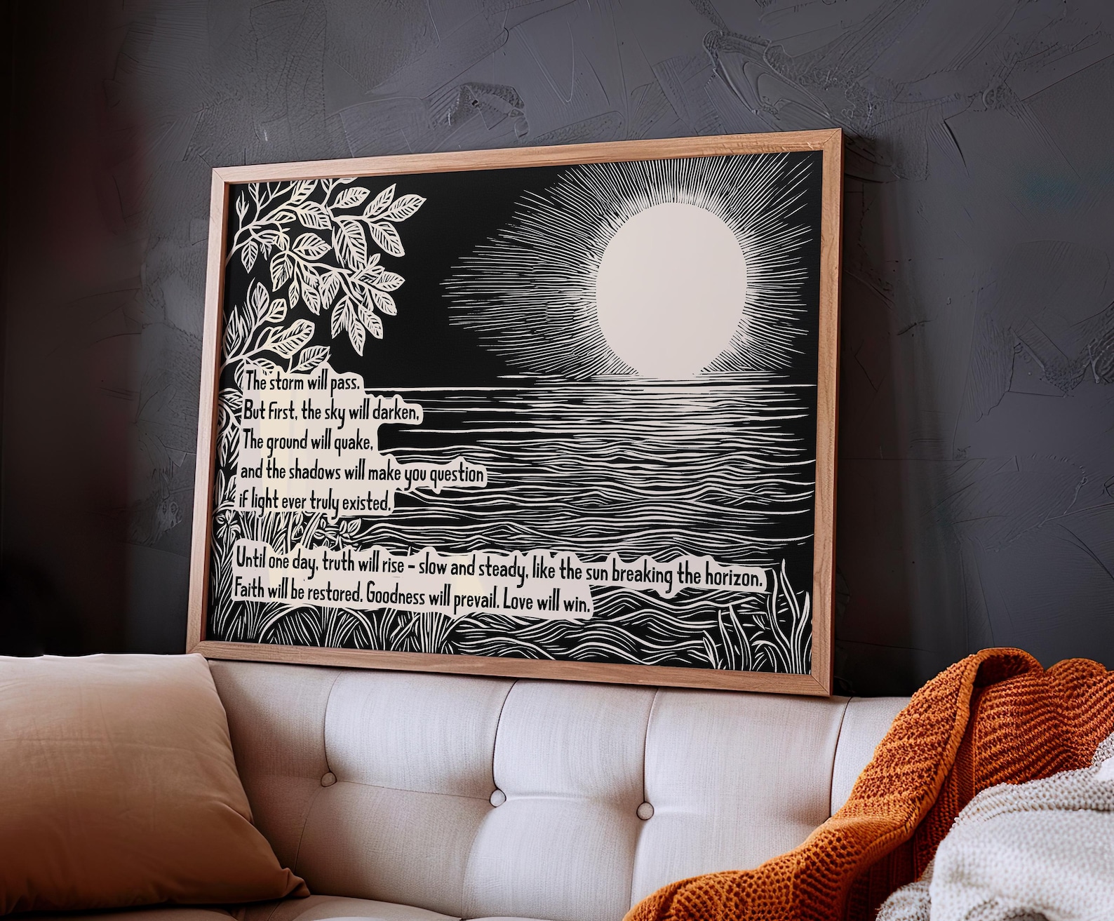The Storm Will Pass Art Print, Inspirational Sunrise Quote Wall Art ...
