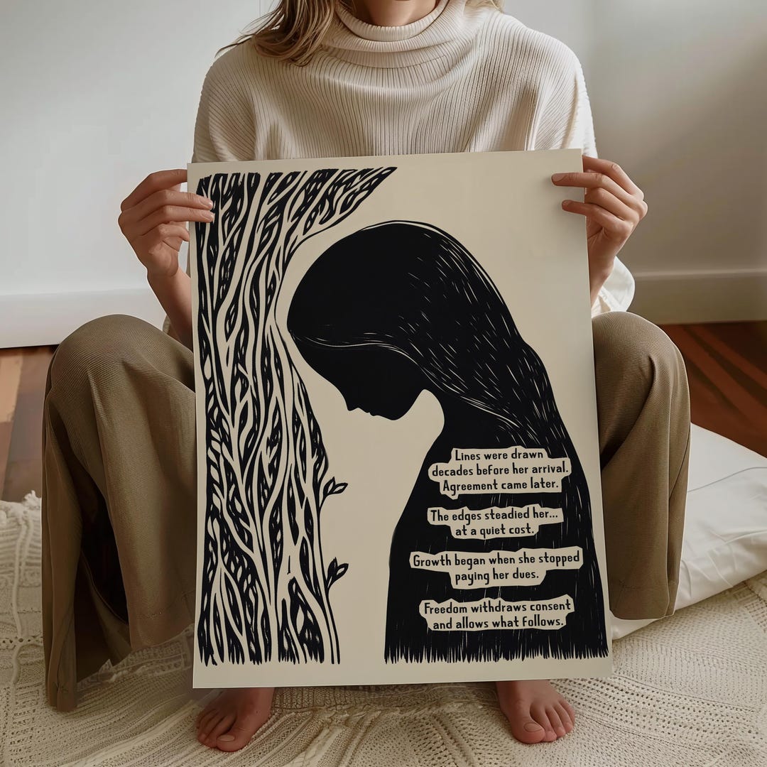 Freedom Withdraws Consent Feminist Poem Art Print, Linocut Style Wall ...