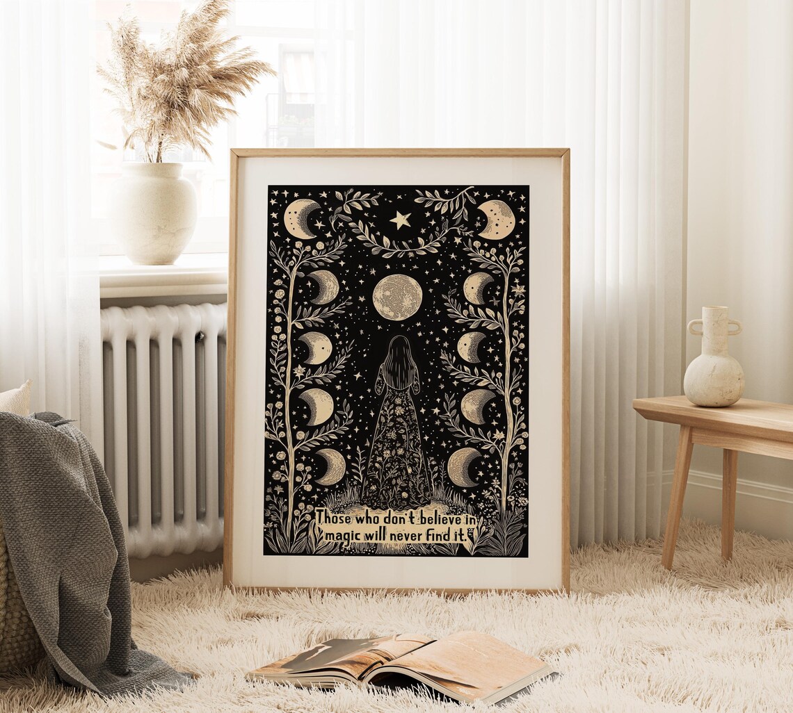 Believe in Magic Art Print, Moon Phases Wall Decor, Mystical Quote ...