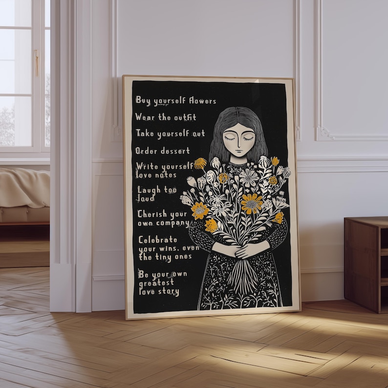Self-love Art Print, Buy Yourself Flowers Quote, Feminist Motivational ...