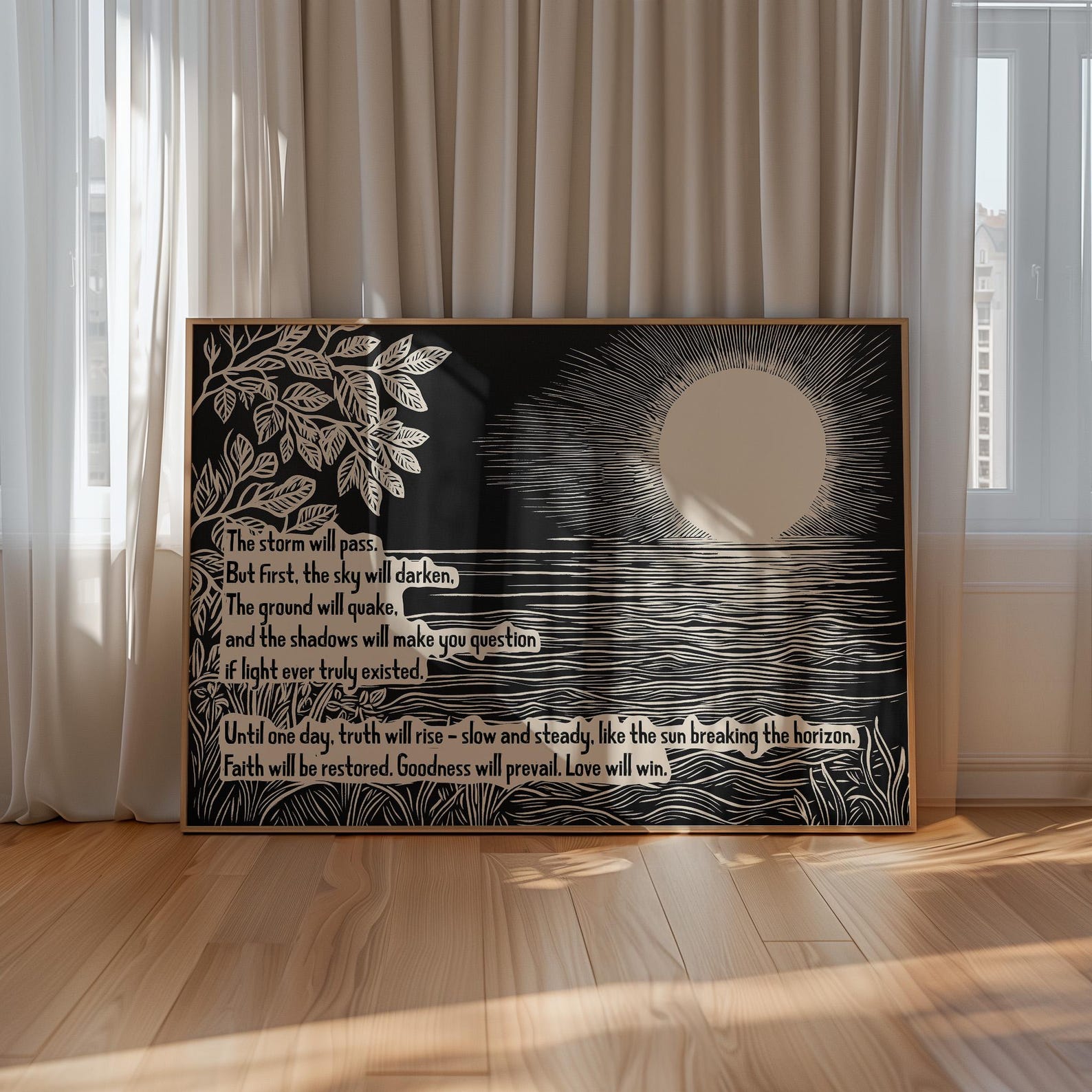 The Storm Will Pass Art Print, Inspirational Sunrise Quote Wall Art ...