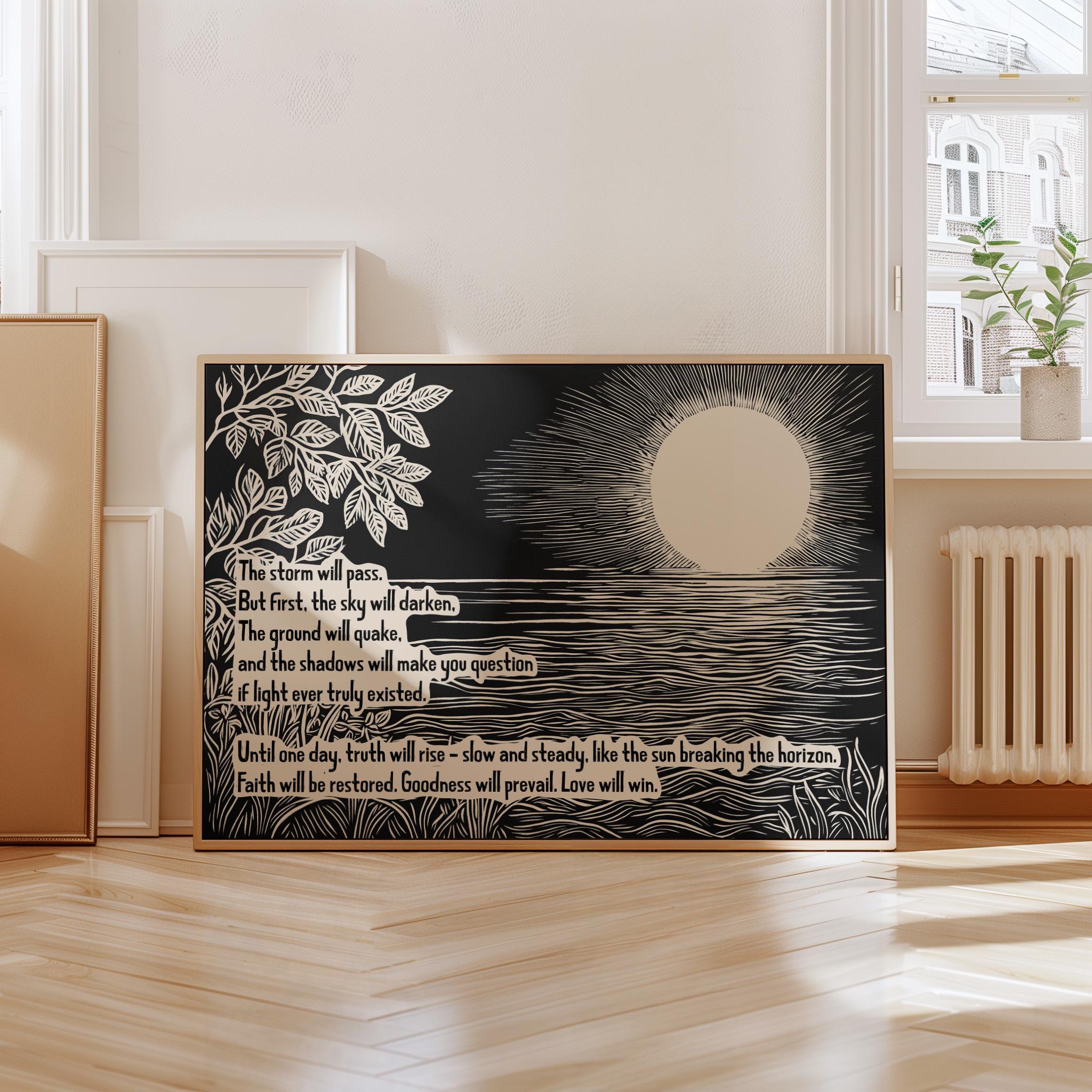 The Storm Will Pass Art Print, Inspirational Sunrise Quote Wall Art ...