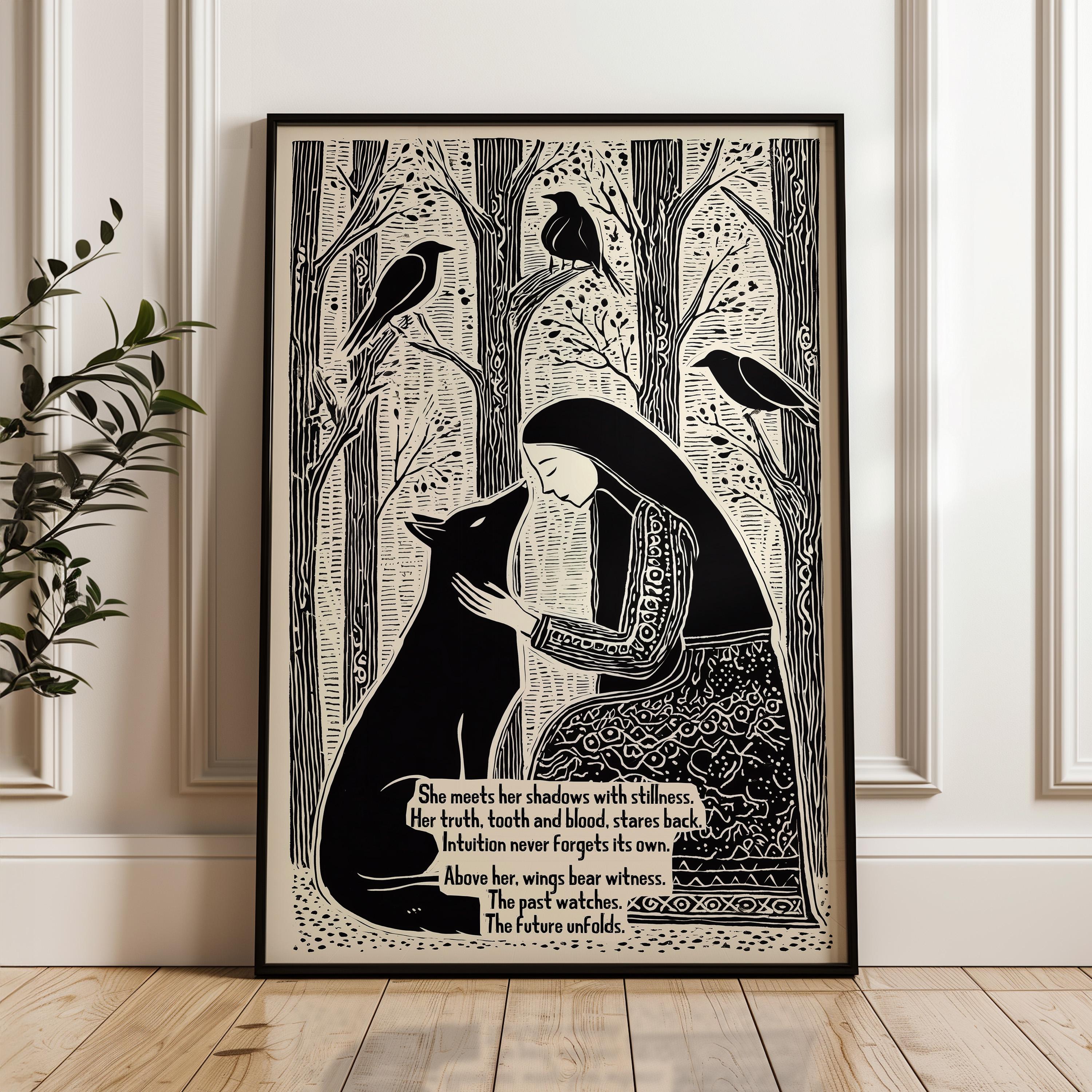 Shadow Work Art Print, Intuitive Feminist Wall Art, Wolf and Woman Poem ...