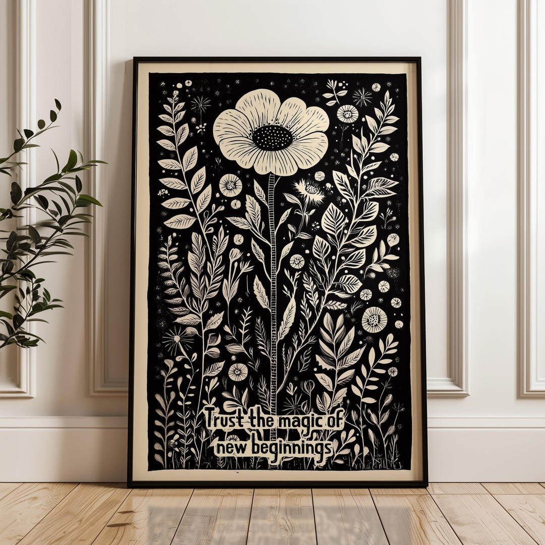 New Beginnings Art Print, Inspirational Quote Wall Art, Botanical Decor ...